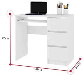 Psací stůl AKORD A-6, 90x77x50, bílá/černá lesk, levá