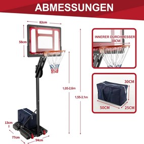 Costway Výškově nastavitelný basketbalový stojan basketbalový koš s kolečky