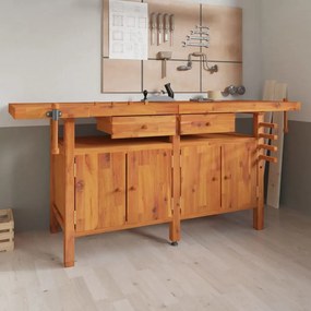 Pracovní stůl se zásuvkami a svěráky 192x62x83cm masivní akácie 153326