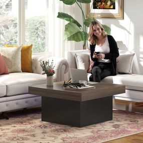 HOMCOM Čtvercový konferenční stolek s 16barevným LED osvětlením, moderní obývací stůl, 90 x 45 cm, ořech