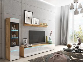 Moderní obývací stěna Vafo, wotan/bílý lesk + LED podsvícení
