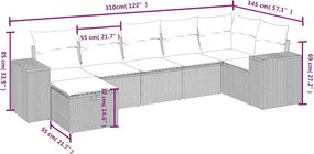 7dílná zahradní sedací souprava s poduškami černá polyratan 3264451