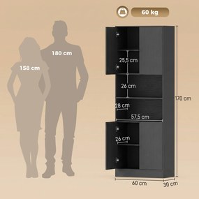 HOMCOM skladovací skříň 170 cm, kontejner s nastavitelnou policí, černý vzhled dřeva