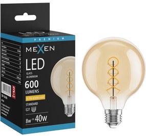 Mexen Vintis LED žárovka filament spirála E27, G95, 8W, Teplá - 2200K, 600 lm, jantarová - L167-E27-0822-50