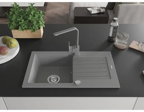 Mexen Pablo, granitový dřez 752x436x161 mm, 1-komorový a šedá baterie Rita, šedá, 6510-71-670300-71