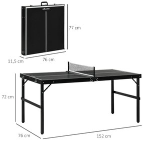 SPORTNOW mini skládací stůl na stolní tenis pro volný čas se síťkou a rukojetí, domácí herní set, hliníková černá | Aosom.de