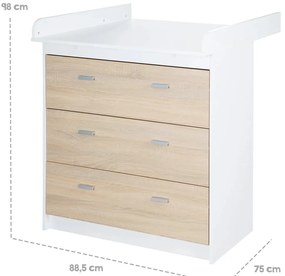 Vysoká dětská komoda v dekoru dubu s přebalovacím pultem v bílo-přírodní barvě 89x98 cm Gabriella – Roba