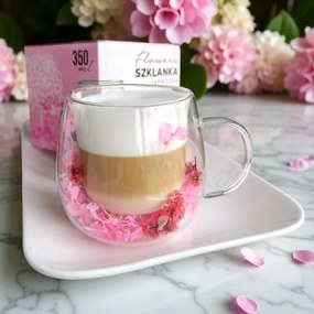 Flamenco Mystique Termální sklo s květinami gypsophila hortenzie růže 350 ml 1 ks dekorace do bytu 182 SZK