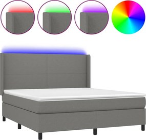 Box spring postel s matrací a LED tmavě šedá 160x200 cm textil 3138166