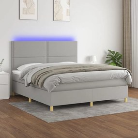 Box spring postel s matrací a LED světle šedá 180x200 cm textil,  3135373