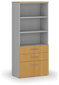 Kancelářská skříň s kombinovanými zásuvkami PRIMO GRAY, 1781 x 800 x 420 mm, šedá/buk