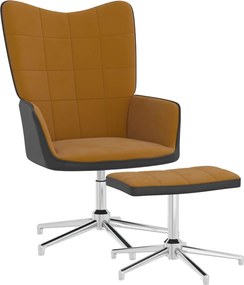 vidaXL Relaxační křeslo se stoličkou samet a PVC [327869] Barva: Hnědá