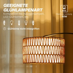 HOMCOM Stojací lampa s kloboukem z konopného provazu, výškově nastavitelná, nožní spínač, kov, černá