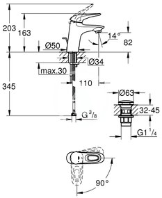 Grohe - Umyvadlová baterie s výpustí Push-Open, chrom