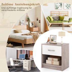 Costway Noční stolek se zásuvkou Malý s otevřenou přihrádkou světle šedá +