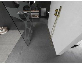 Mexen Kioto, sprchová zástěna Walk-In 100 x 200 cm, 8mm čiré sklo bílý vzor, ​​zlatý matný profil, 800-100-002-55-97