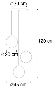 Chytré závěsné svítidlo mosazné vč. 3 WiFi ST64 s modrým sklem - Pallon