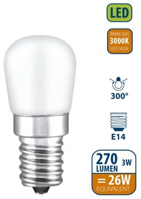 VELAMP LB902F-30K LED žárovka do lednice 3W, E14, 3000K