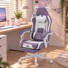 HOMCOM ergonomická herní židle s kočičími oušky, fialová