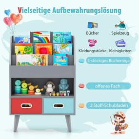 Costway Dětská knihovna se 3 policemi a otevřenou přihrádkou a 2 látkovými