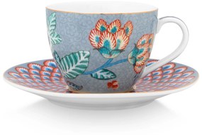 Pip Studio Flower Festival espresso šálek s podšálkem 120ml, modrý (hrnek z tenkostěnného porcelánu)