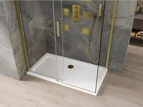 Mexen Omega posuvný sprchový kout 140 x 80 cm, 6mm sklo, zlatý profil-čiré sklo + slim sprchová vanička 5cm, 825-140-080-50-00-4010
