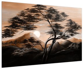 Obraz stromu, hor a slunce (90x60 cm)