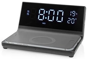 Nedis WCACQ20BK - Budík s LCD displejem a bezdrátovou nabíječkou 15W/5V černá