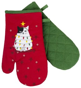 Vánoční kuchyňské rukavice chňapky HAPPY XMAS červená 18x30 cm 100% bavlna