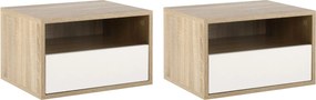 HOMCOM Sada 2 Závěsných Nočních Stolků z Dřeva s Šuplíkem a Otevřenou Policí, Moderní Design 45x35x27.5cm, Bílá a Dřevěná Barva | Aosom