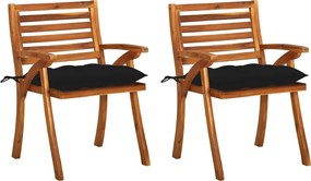 vidaXL Zahradní jídelní židle s poduškami 2 ks masivní akáciové dřevo [3060858] Barva: Černá