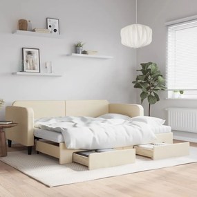 Válenda s přistýlkou a zásuvkami krémová 90 x 200 cm textil 3196874