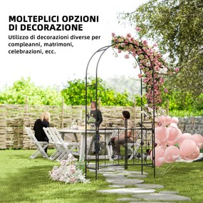 Zahradní oblouk Outsunny s brankou, trellis pro popínavé rostliny, kovový oblouk pro svatby a oslavy, 2,2x1 m, Černý