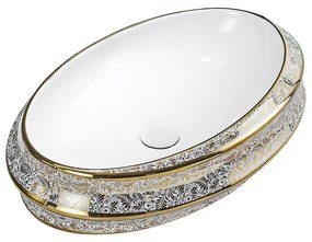 BPS-koupelny Keramické umyvadlo na desku HYD-YO-WH-MOD5-GL-600 60x40 cm, bílé/zlatý dekor