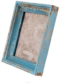 Dřevěný modrý vintage fotorámeček - 27*6*32 / 18*24cm