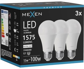 Mexen Nova 3x LED žárovka E27, A60, 15W, Neutrální - 4000K, 1575 lm - L100-E27-1540-01x03