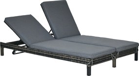Outsunny Poly Rattan Dvojitý Lehátko - Zahradní Lehátko pro 2 Osoby s 5-stupňovým Nastavitelným Opěrátkem - Luxusní Lehátko - Kovový Rám - PE Ratan Še