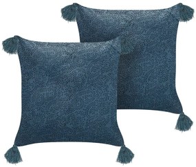 Sada 2 sametových polštářů 45 x 45 cm tmavě modré SETARIA Beliani