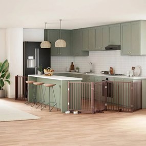 Zábrana pro psy s dvířky skládací 8 panelů hnědá 640 cm topol 3155750