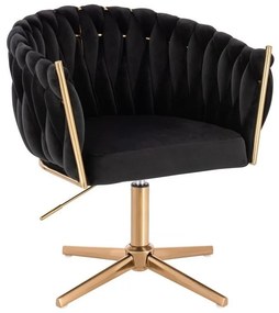 LuxuryForm DESIGN Otočná židle NORDEN VELUR na zlatém kříži - černá