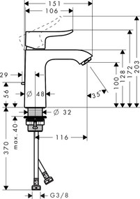 Hansgrohe Metris - Páková umyvadlová baterie 110 LowFlow s odtokovou soupravou s táhlem, chrom 31203000