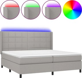 Box spring postel s matrací a LED světle šedá 200x200 cm textil 3138341