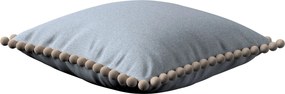 Věra - potah na polštář ozdobné bambulky po obvodu barva modrá látka pletený vzor