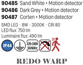 Venkovní nástěnné světlo s čidlem Redo Warp 90485/LED 8W