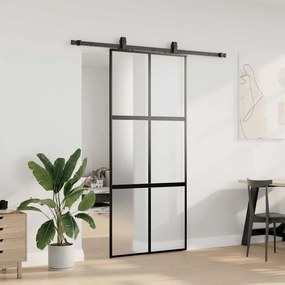 Posuvné dveře se sadou kování černé 90x205 cm Tvrzené sklo 3375821