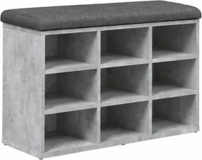 skříňka na boty, botník s polstrováním, lavice, sedací, police, dřevo/látka, 52x84x32 cm, beton šedá/šedá, Dekorino BS20260022