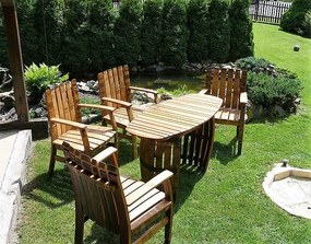 Nábytek ze sudu Zahradní set nábytku pro 4 osoby  stůl + 4 zahradní židle  dřevo: dub