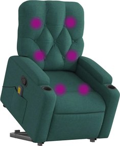 Zvedací masážní polohovací křeslo tmavě zelené textil 3204728