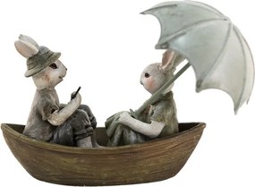 Dekorace králíci na loďce s deštníkem - 14*10*12 cm