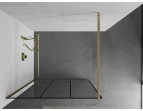 Mexen Kioto, sprchová zástěna Walk-In 100 x 200 cm, 8mm čiré sklo černý vzor, ​​zlatý matný profil, 800-100-101-55-77